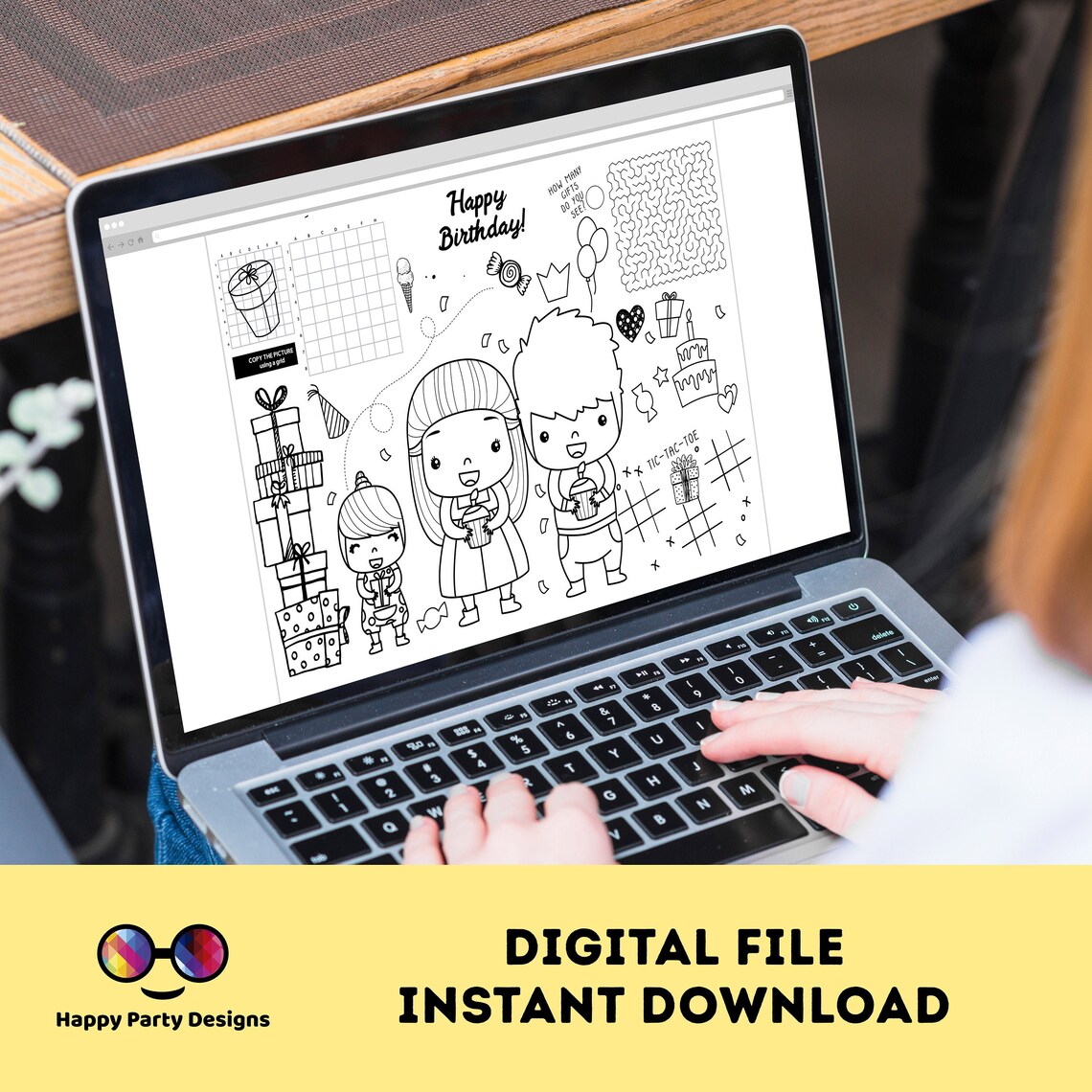Printable Happy Birthday Party Coloring Page | Birthday Activity ...