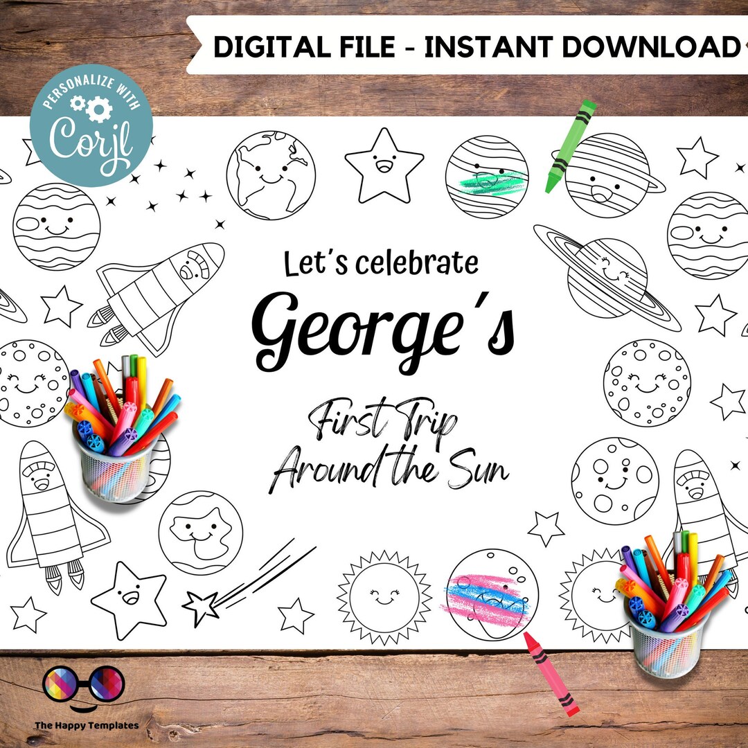 Editable First Trip Around the Sun XL Coloring Page | XL Coloring Page ...