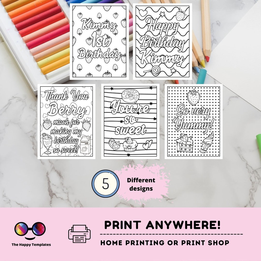 Editable Strawberries Coloring Pages 5 | Strawberry Birthday Activity ...