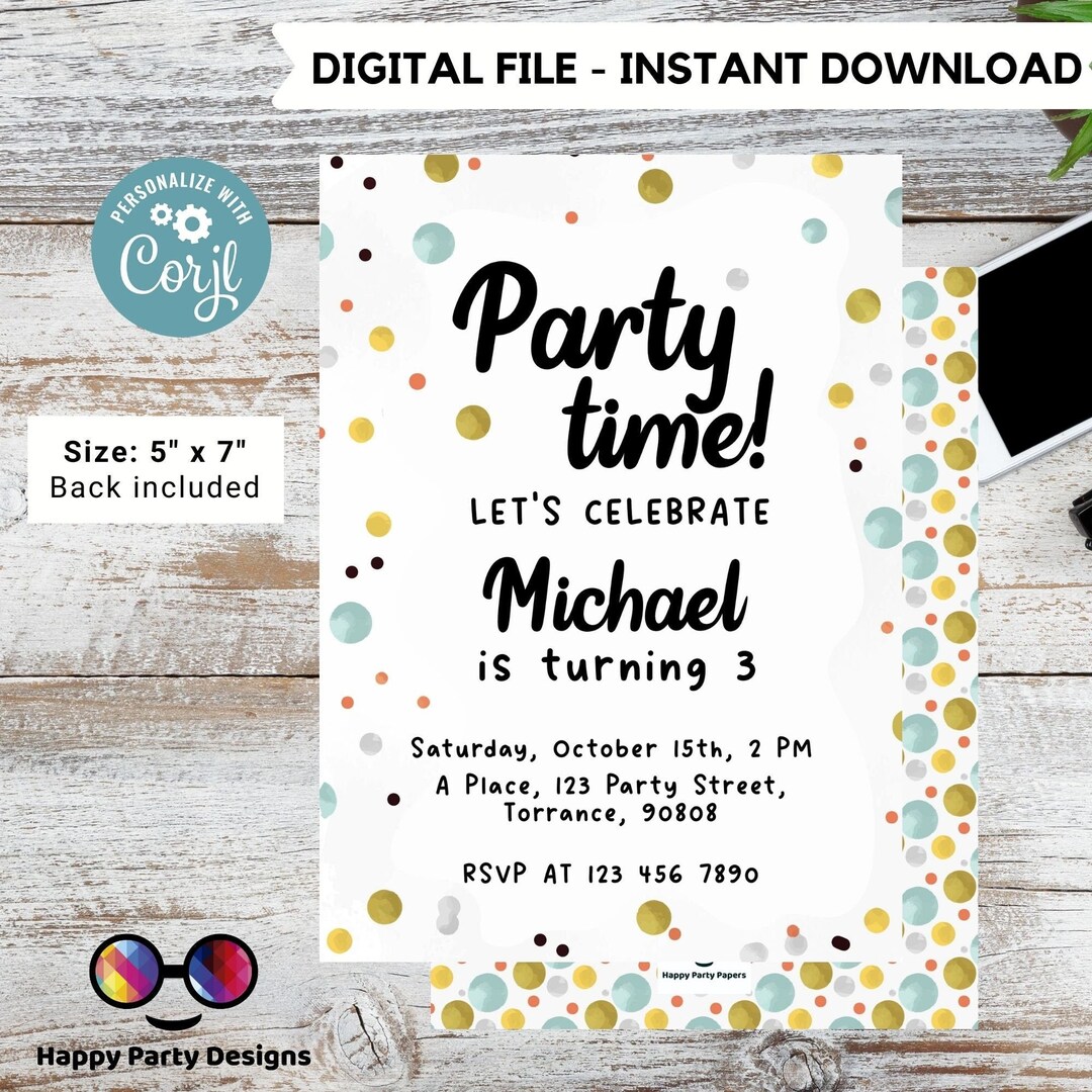 Confetti Party Invitation Template | Party Invite | Editable Template ...