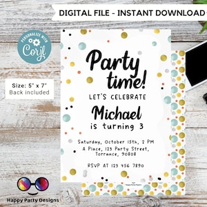 Confetti Party Invitation Template | Party Invite | Editable Template ...