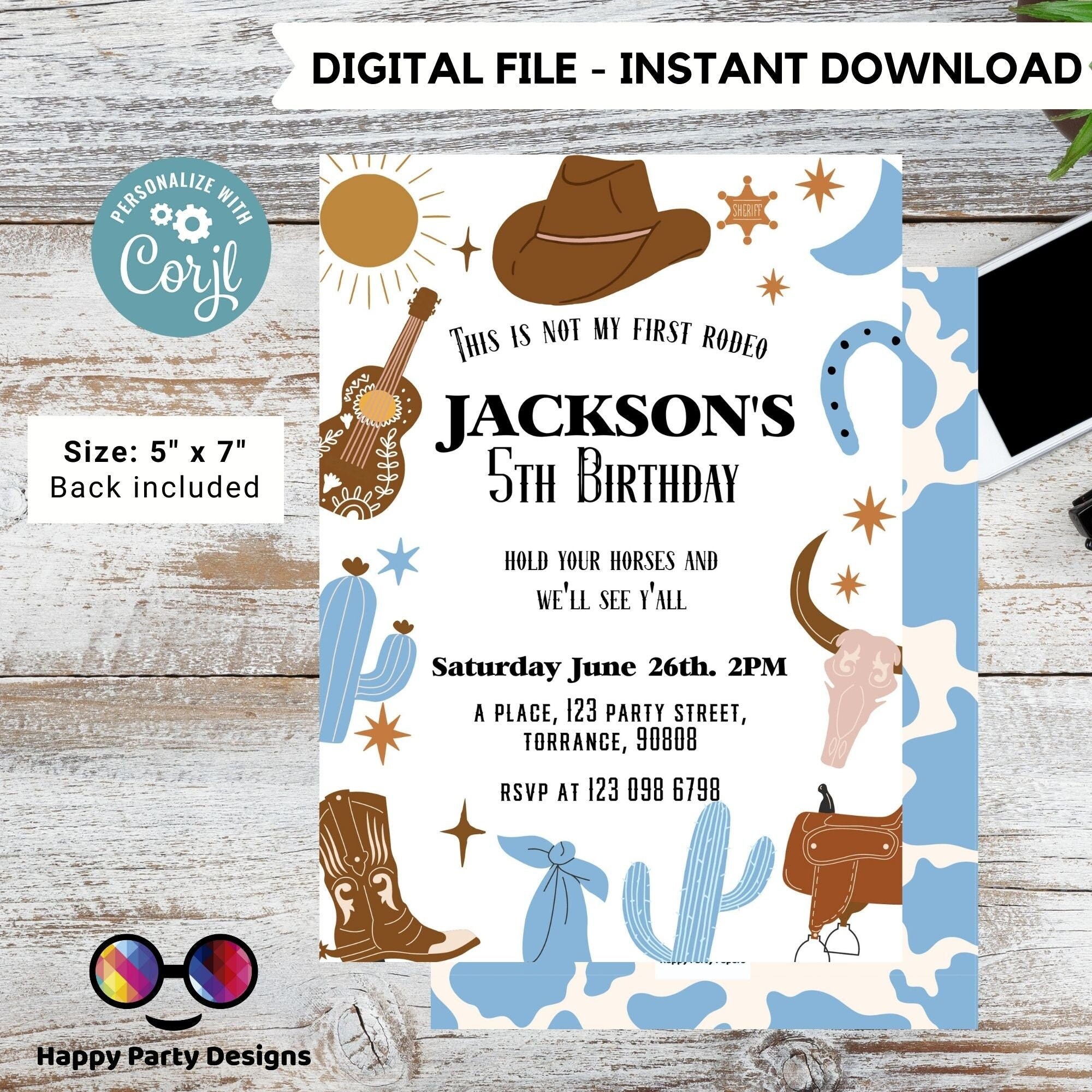 Editable Not My First Rodeo Cowboy Birthday Party Invitation - Etsy