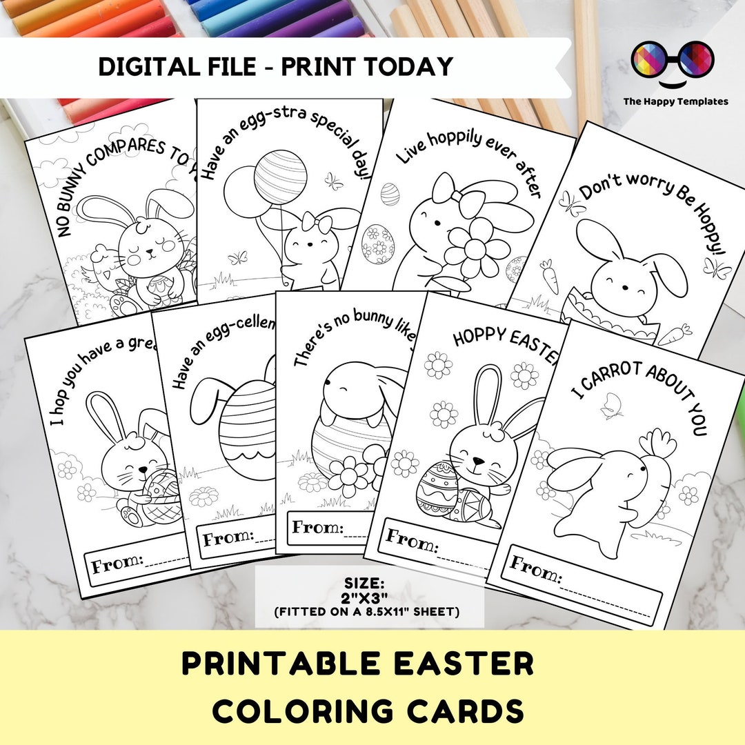 Set of 9 Easter Printable Coloring Cards 2"x 3" Instant Download | for ...