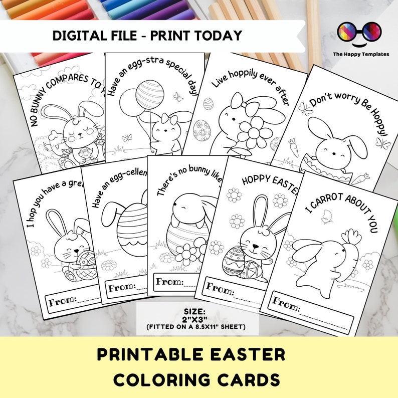 Set of 9 Easter Printable Coloring Cards 2x 3 - Etsy