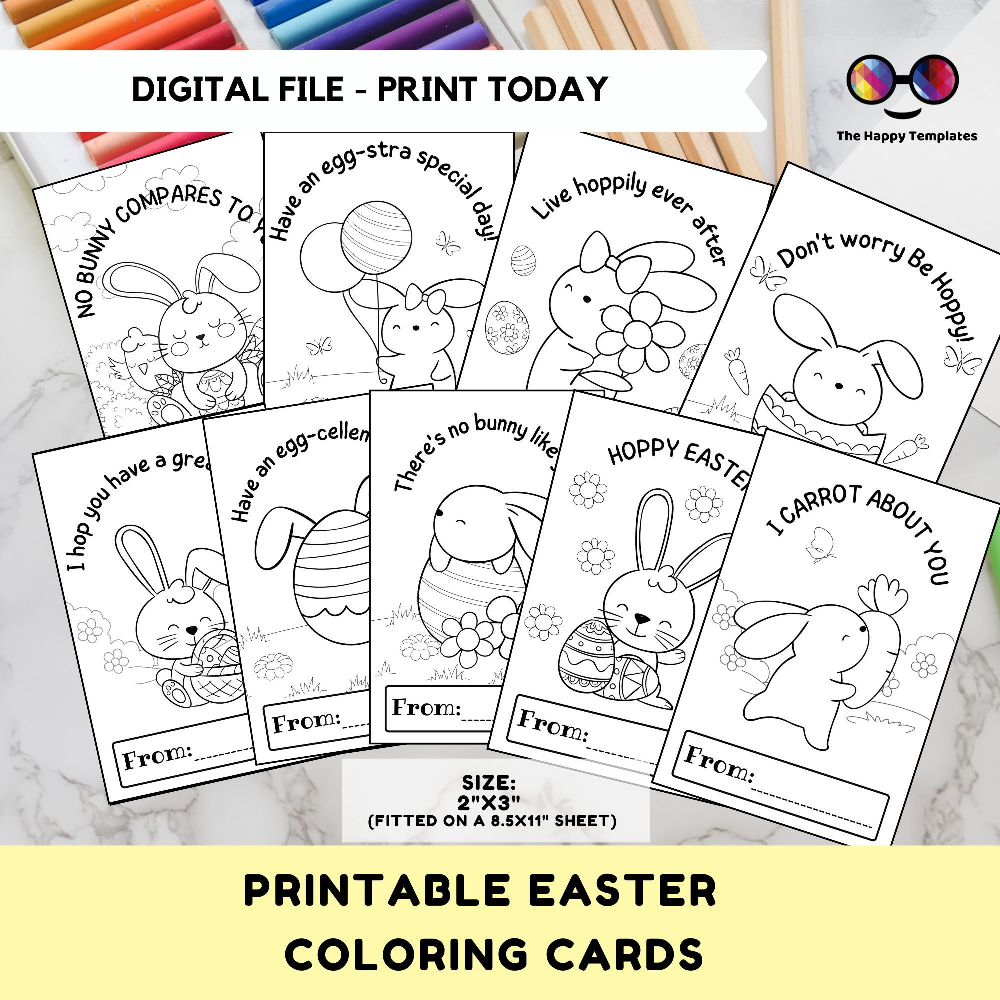 Set of 9 Easter Printable Coloring Cards 2"x 3" Instant Download | for ...