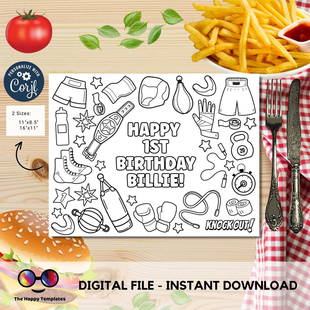 Editable Boxing Coloring Page | Placemat Coloring Page | Any Age ...