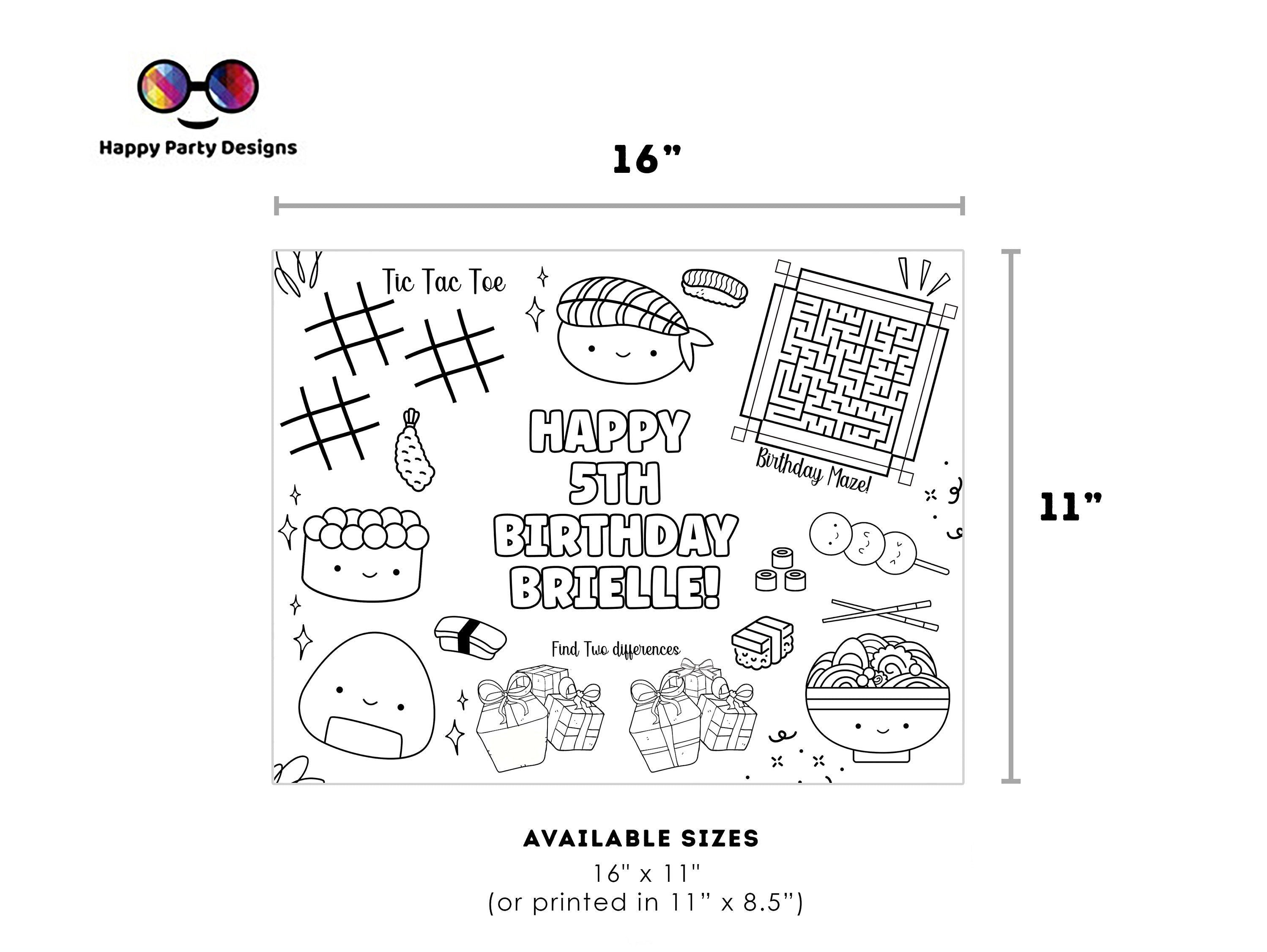 Editable Sushi Coloring Page | Placemat Coloring Page With Games | Any ...