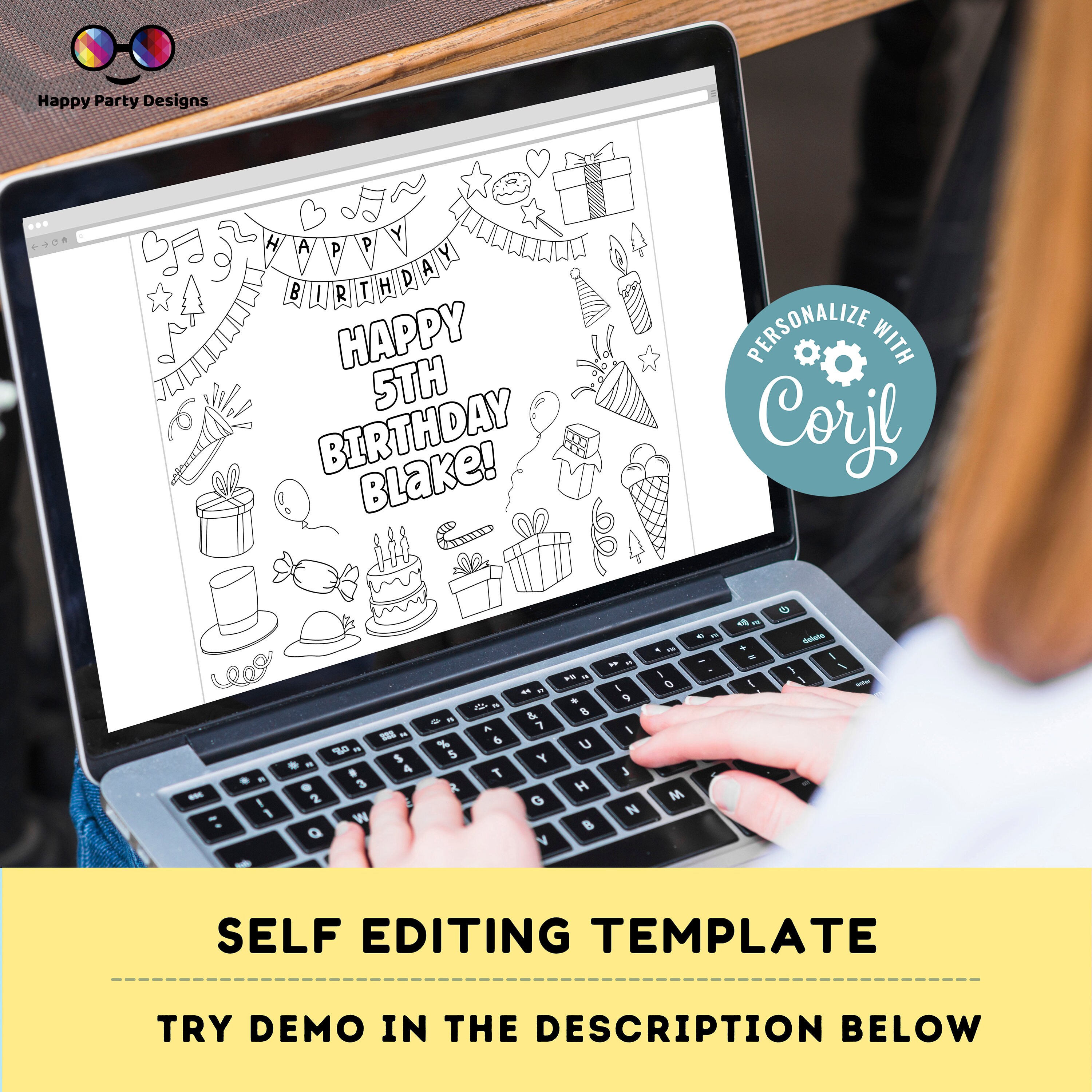 Editable Happy Birthday Coloring Page Placemat Coloring Page - Etsy Canada