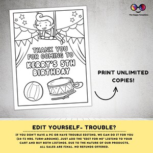 Editable Circus Coloring Page | 5 Designs | Circus Birthday Placemat ...