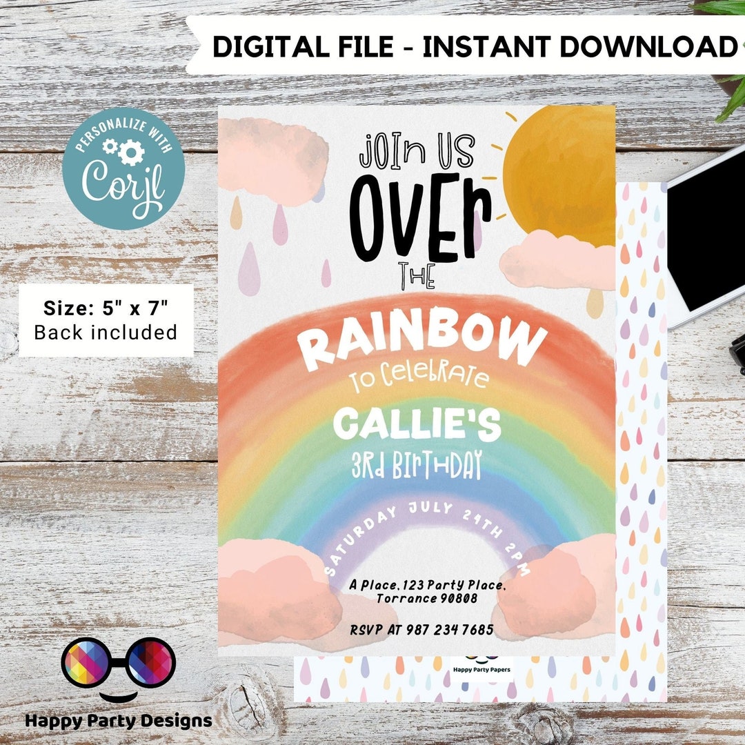 Editable Rainbow Birthday Party Invitation | Instant Download Rainbow ...