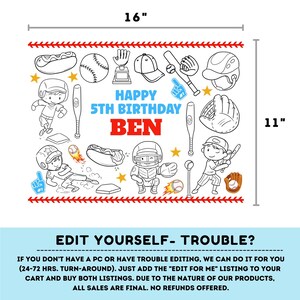 Editable Baseball Birthday Coloring Page With a Pop of Color | Sports ...