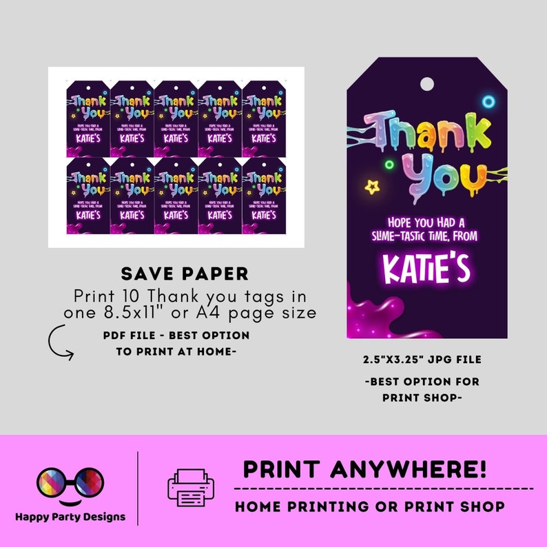 Editable Slime Birthday Thank You Gift Tags Slime Party - Etsy