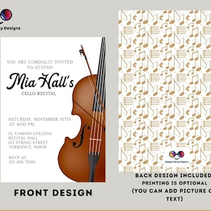 EDITABLE Cello Recital Invitation Template | Orchestra Concert ...