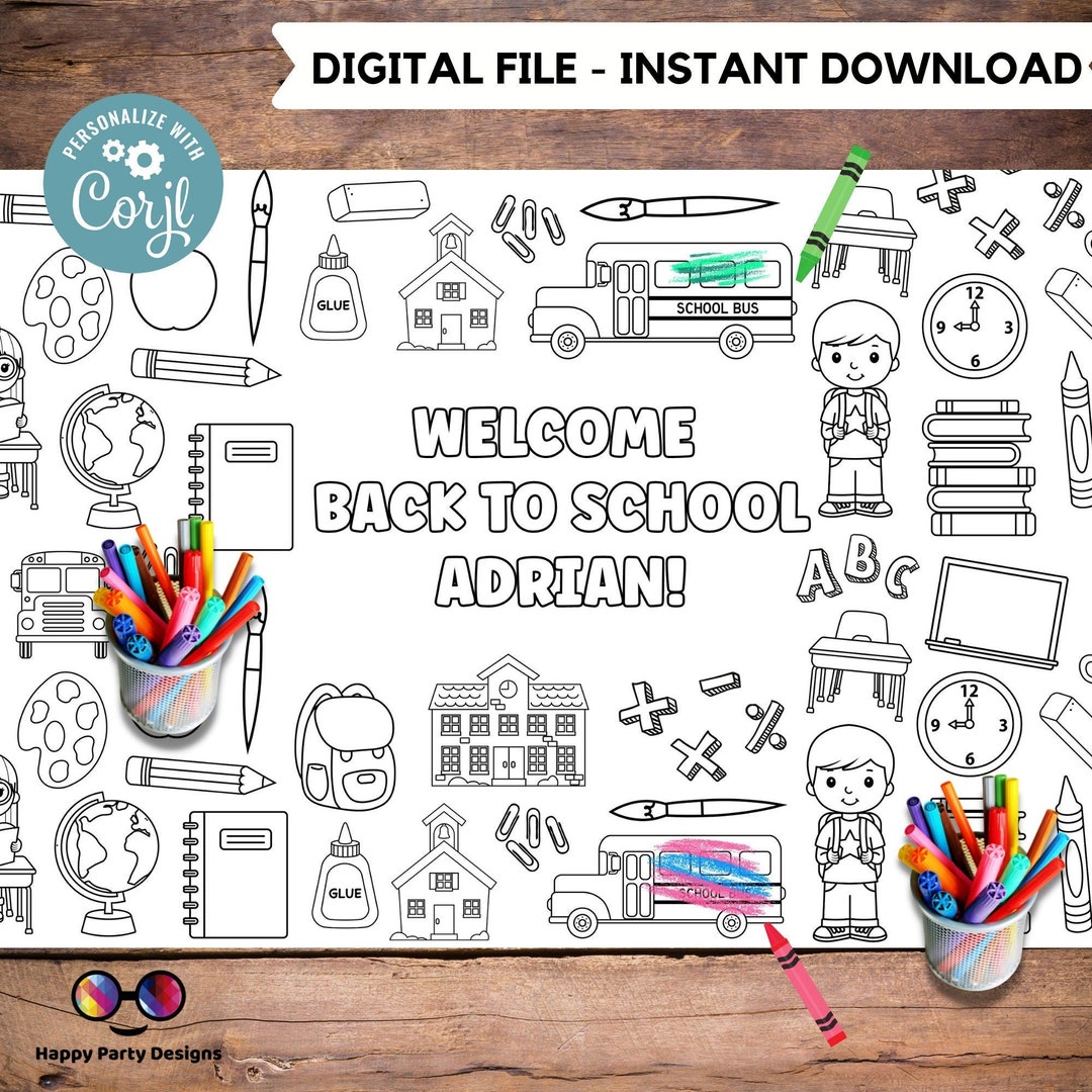 Back to School XL Coloring Table Runner | Editable Back to School ...