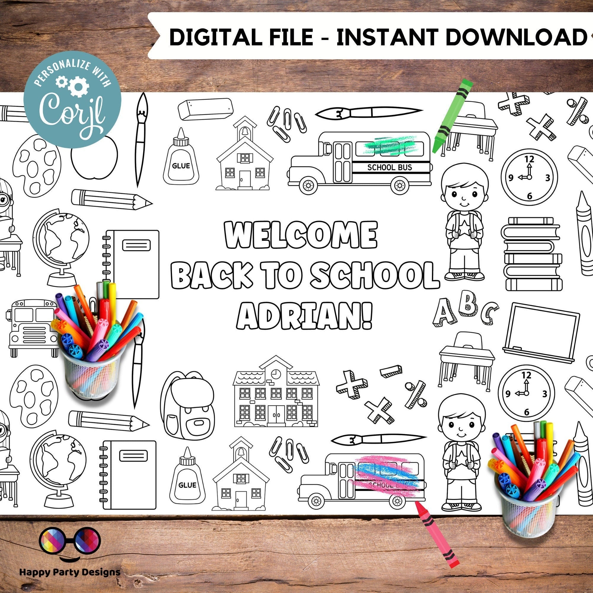 Back to School XL Coloring Table Runner Editable Back to - Etsy
