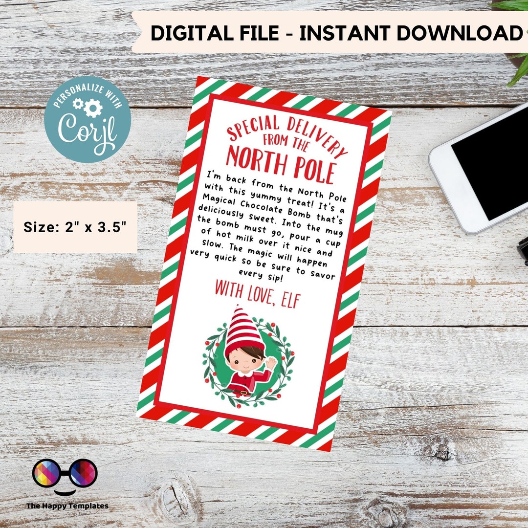Editable Elf Hot Chocolate Bomb Tag | Elf Arrival Hot Chocolate Bomb ...