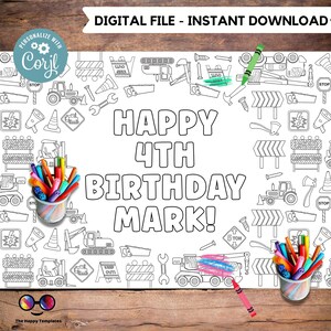 Under Construction Trucks XL Coloring Table Runner | Editable ...