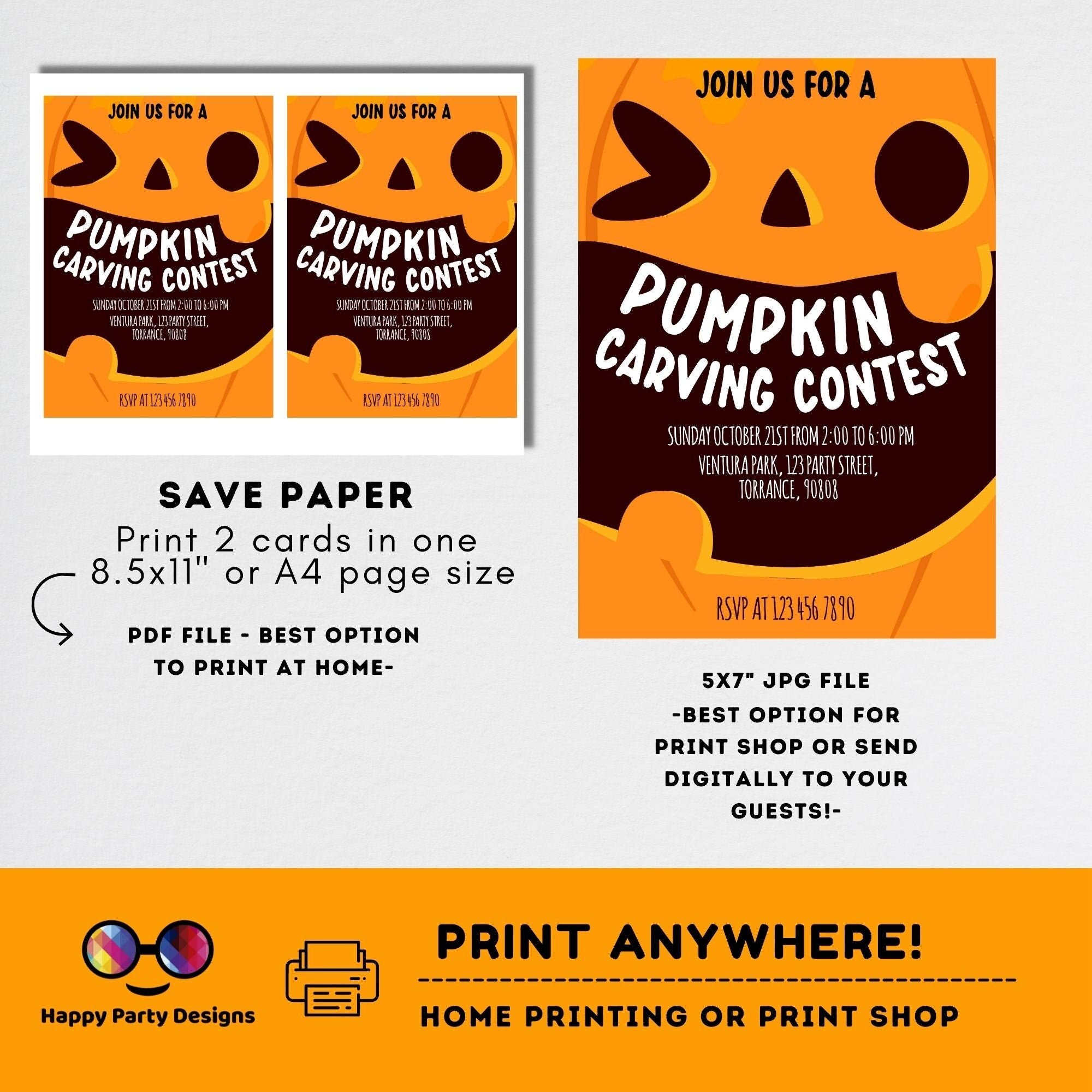 Editable Pumpkin Carving Invitation Halloween Party - Etsy