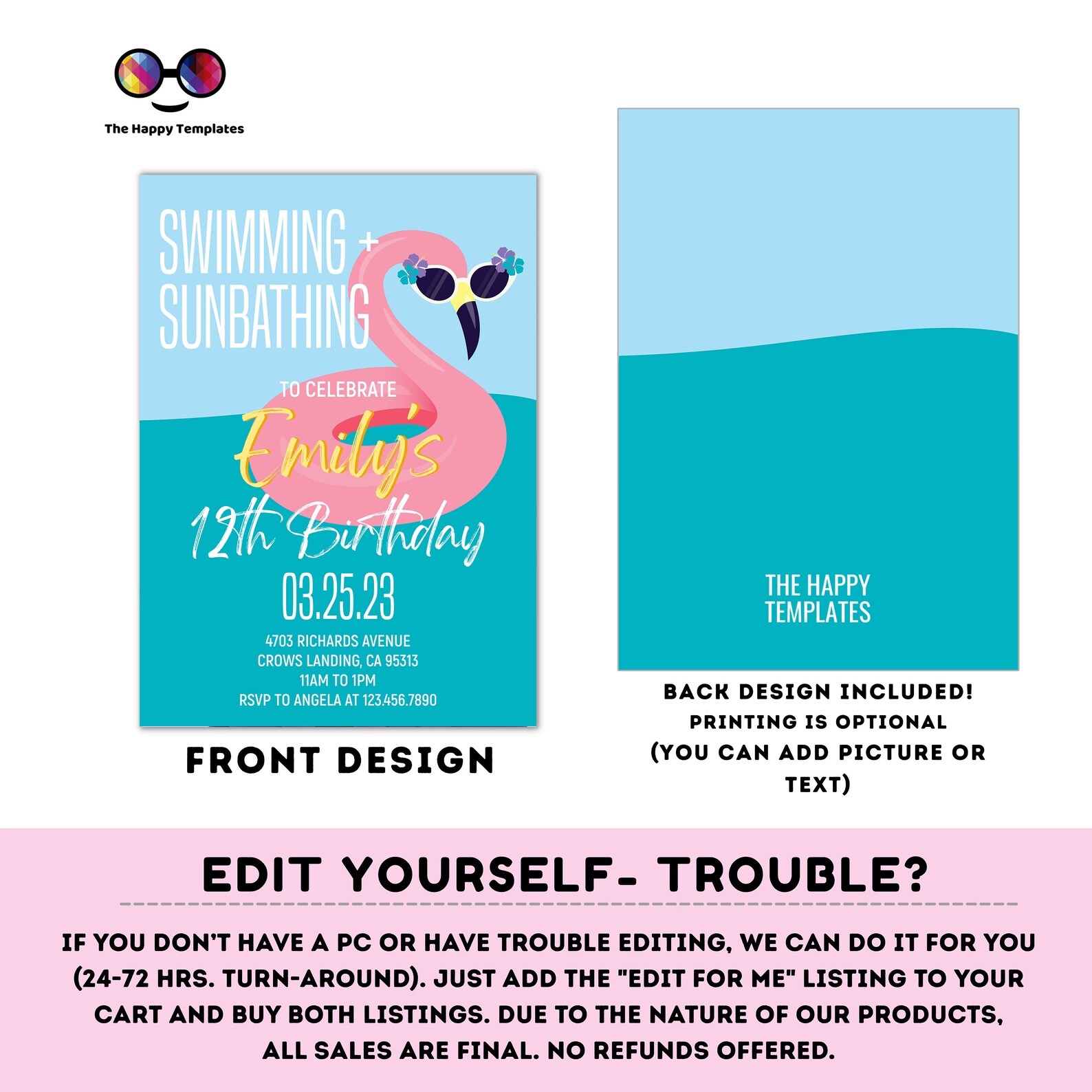 Editable Pool Party Birthday Invitation Template Flamingo Summer Party ...