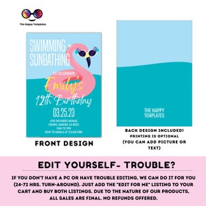 Editable Pool Party Birthday Invitation Template | Flamingo | Summer ...