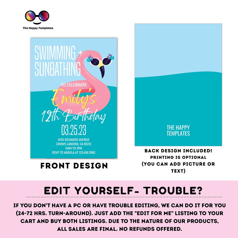 Editable Pool Party Birthday Invitation Template | Flamingo | Summer ...