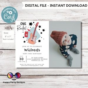 One Rocks Baby 1st Birthday Invitation With Picture | First Birthday ...