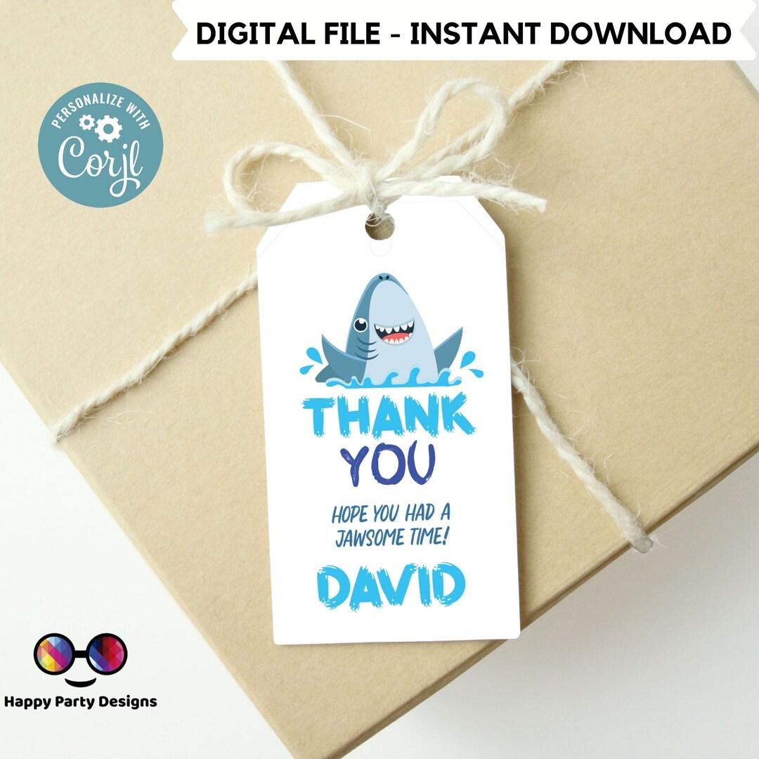 Editable Shark Favor Tag | Shark Birthday Favor Tags | Jawsome Time ...