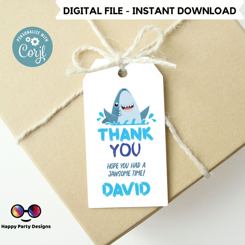 Editable Shark Favor Tag | Shark Birthday Favor Tags | Jawsome Time ...