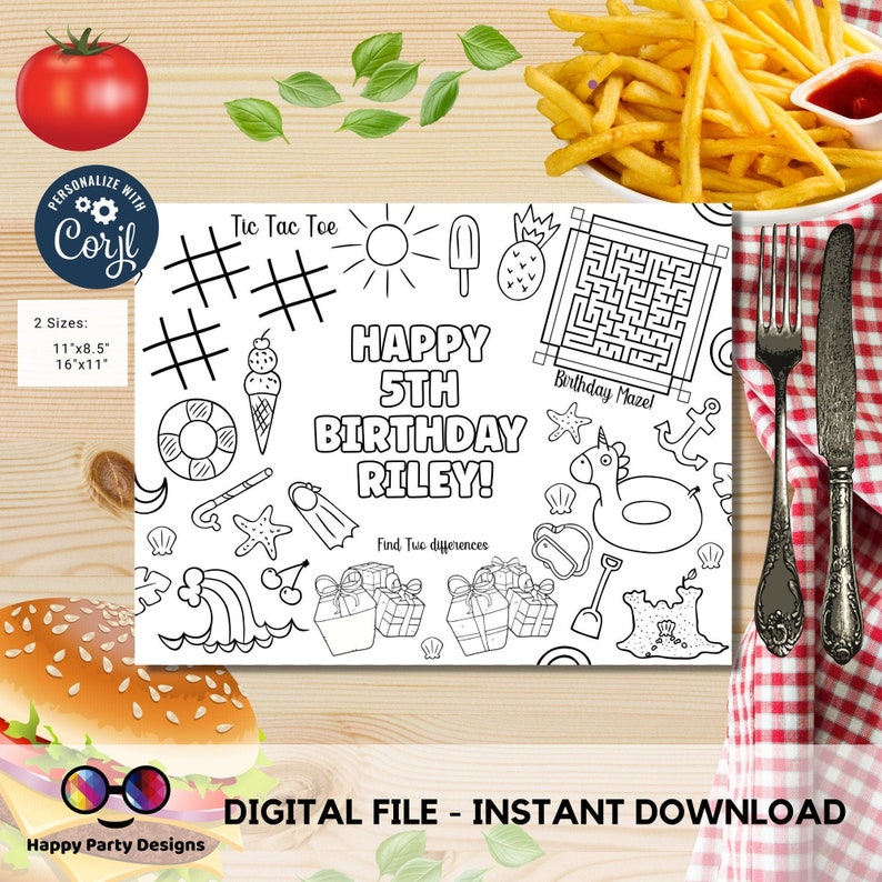 Editable Summer Coloring Activity Page Placemat Coloring - Etsy