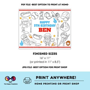 Editable Baseball Birthday Coloring Page With a Pop of Color | Sports ...