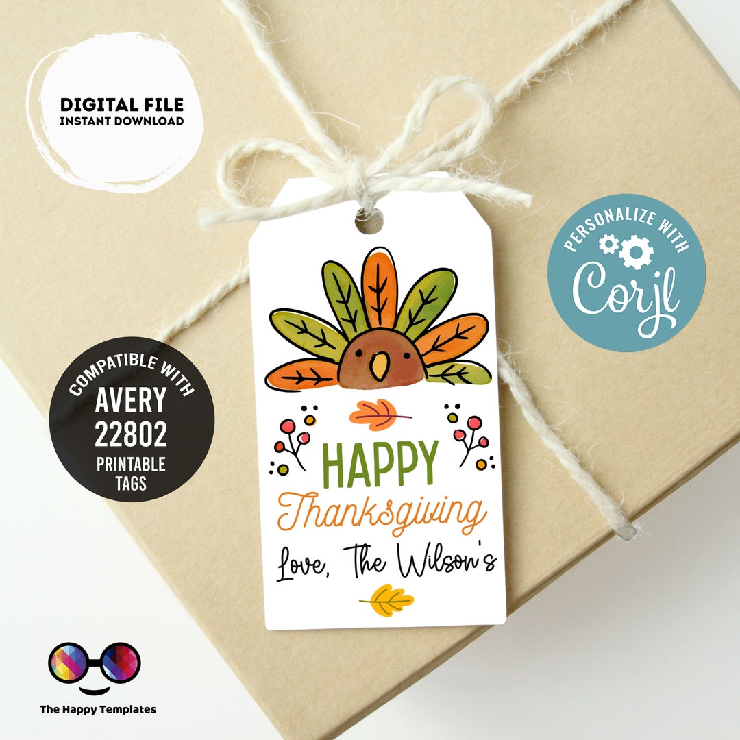 Editable Cute Turkey Favor Tags | Happy Thanksgiving Thank You Tags ...