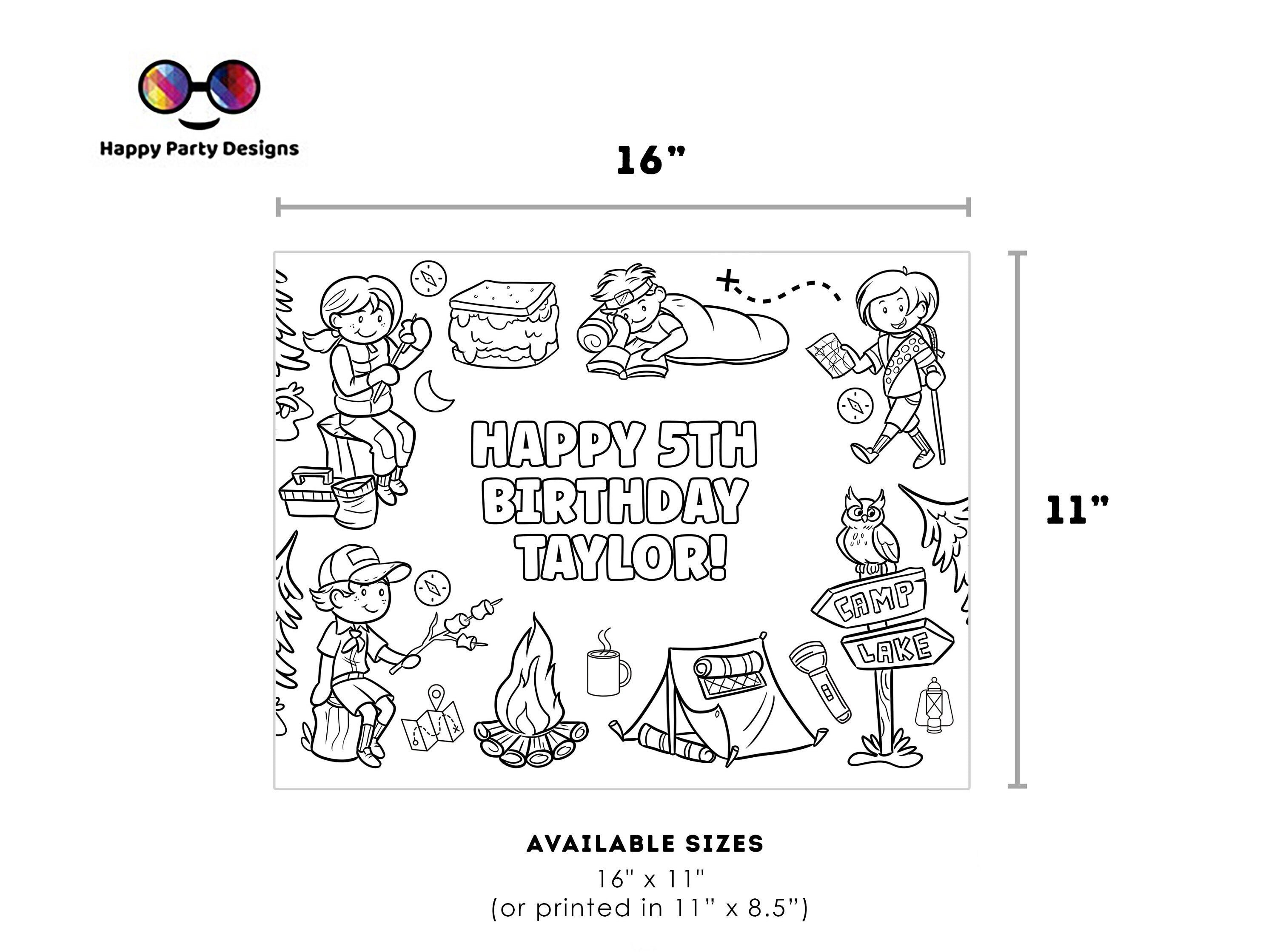 Editable Camping Birthday Coloring Page Placemat Coloring - Etsy UK