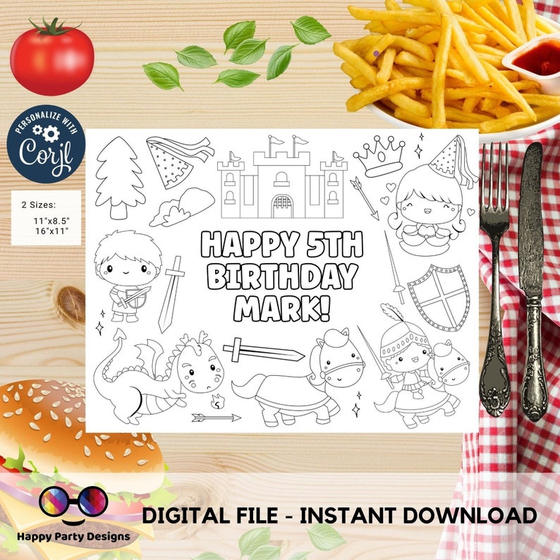 Editable Knights Dragons and Princess Coloring Page - Etsy