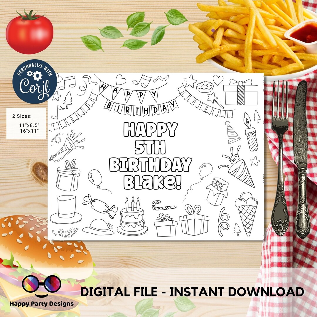 Editable Happy Birthday Coloring Page | Placemat Coloring Page | Any ...