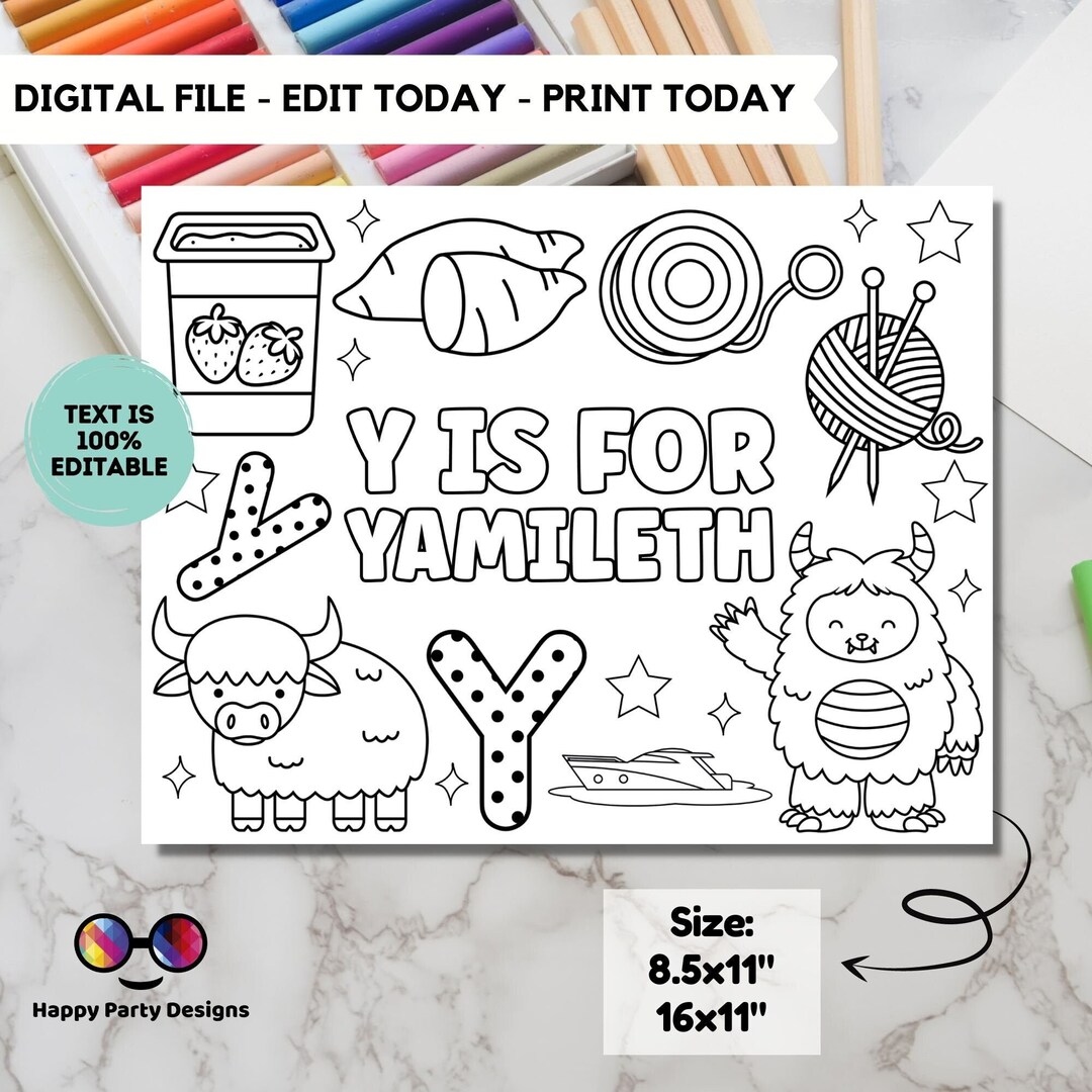 Editable Name Coloring Page | Y is for | Personalized Name Alphabet ...