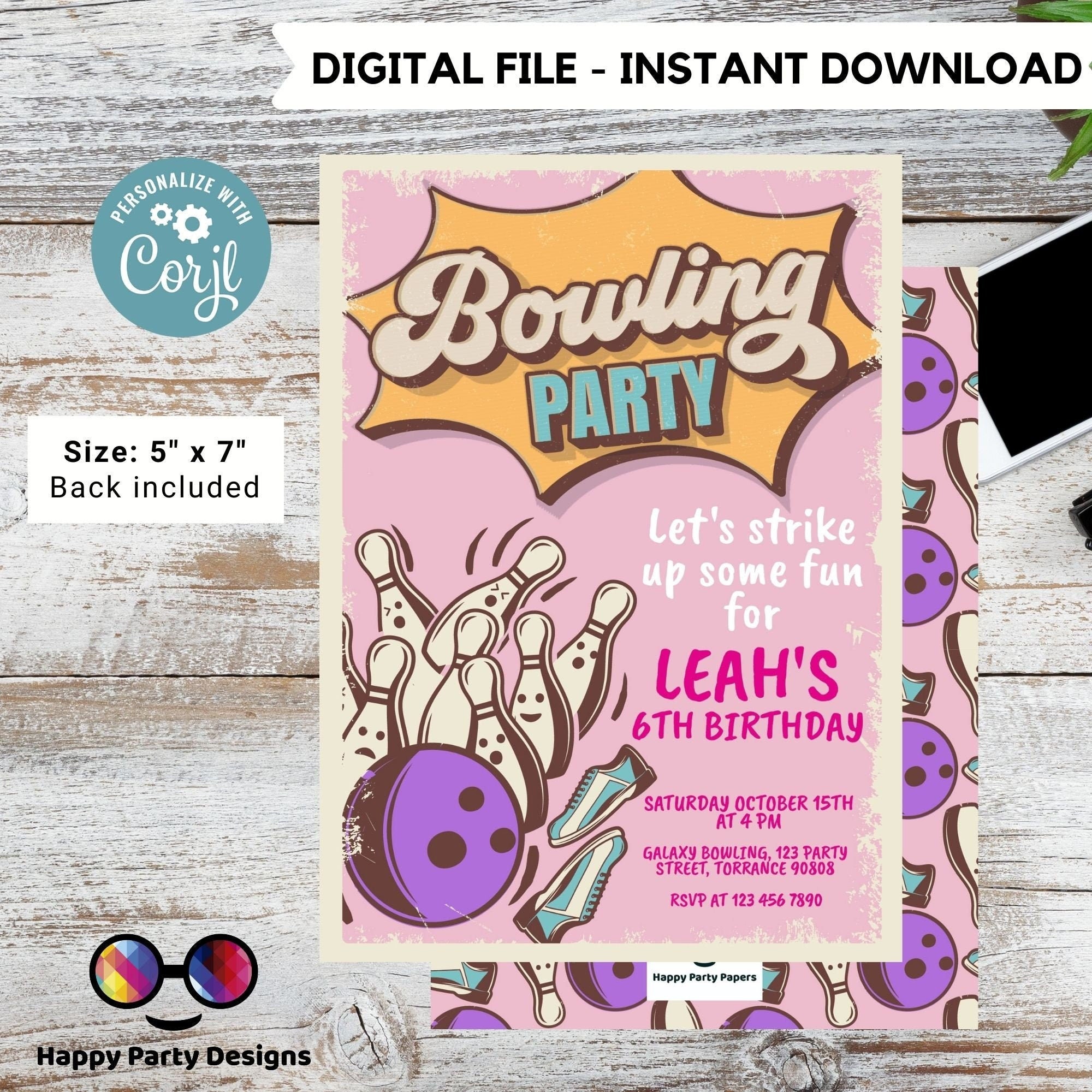 EDITABLE Bowling Birthday Girl Bowling Girl Invitation - Etsy