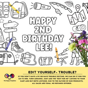 Camping Kids XL Coloring Table Runner | Editable Camping Birthday ...