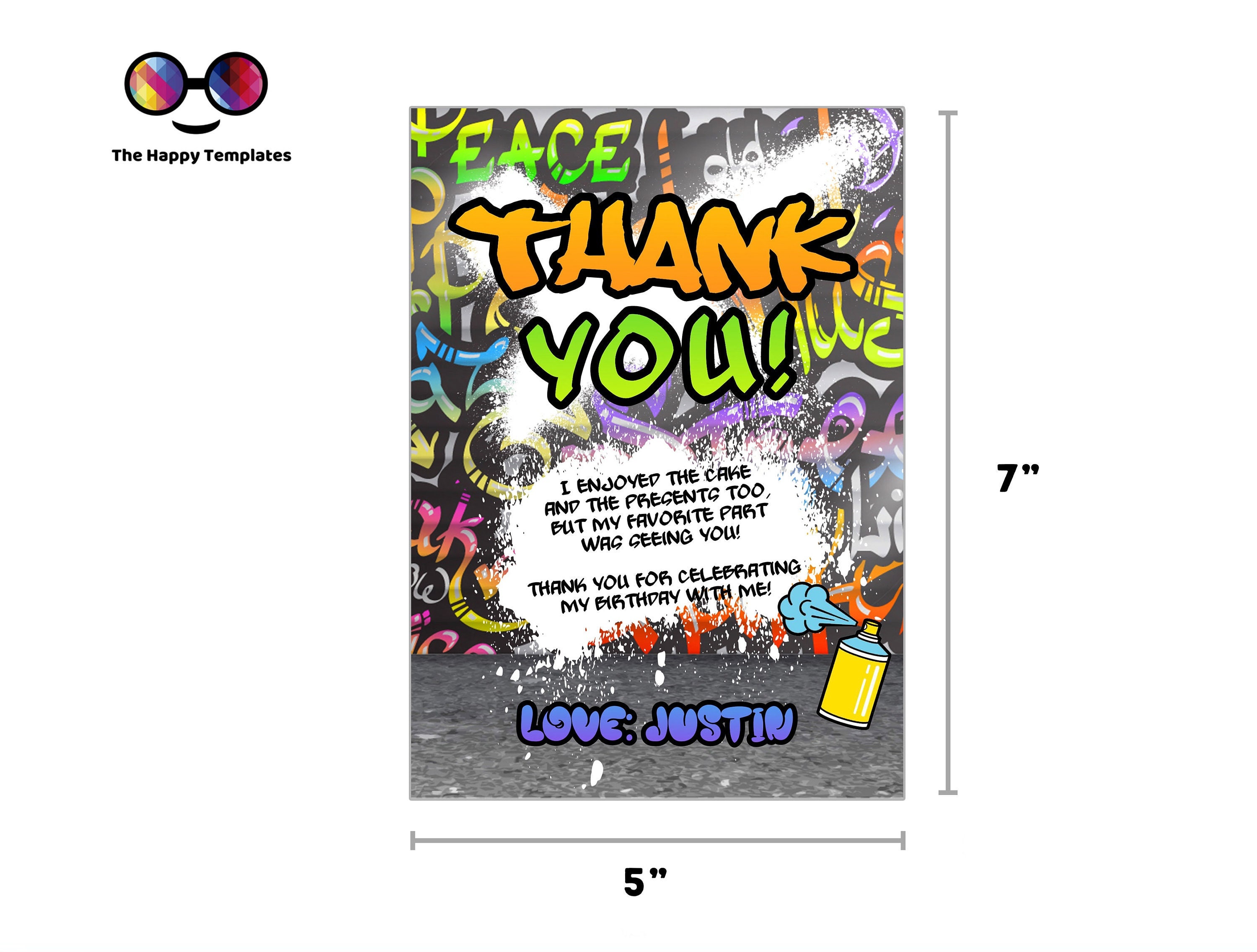 Editable Graffiti Birthday Thank You Card Template | Printable Graffiti ...