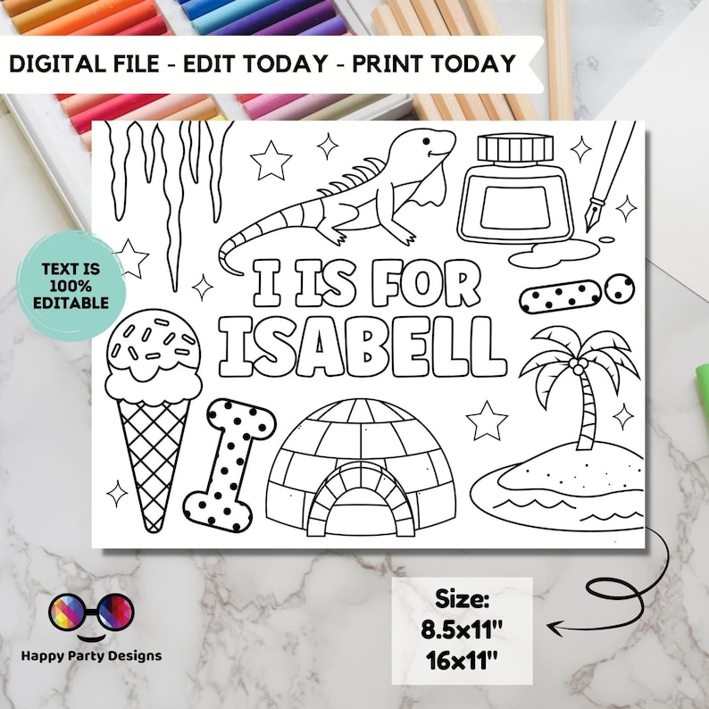 Editable Name Coloring Page I is for Personalized Name - Etsy