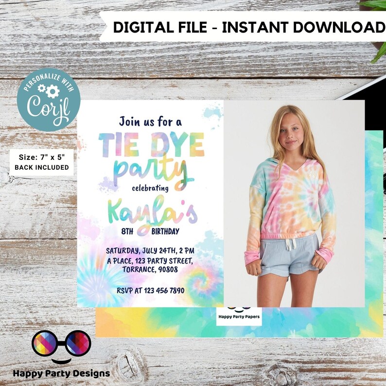 Editable Tie Dye Invitation With Photo Pink Tie Dye Birthday - Etsy