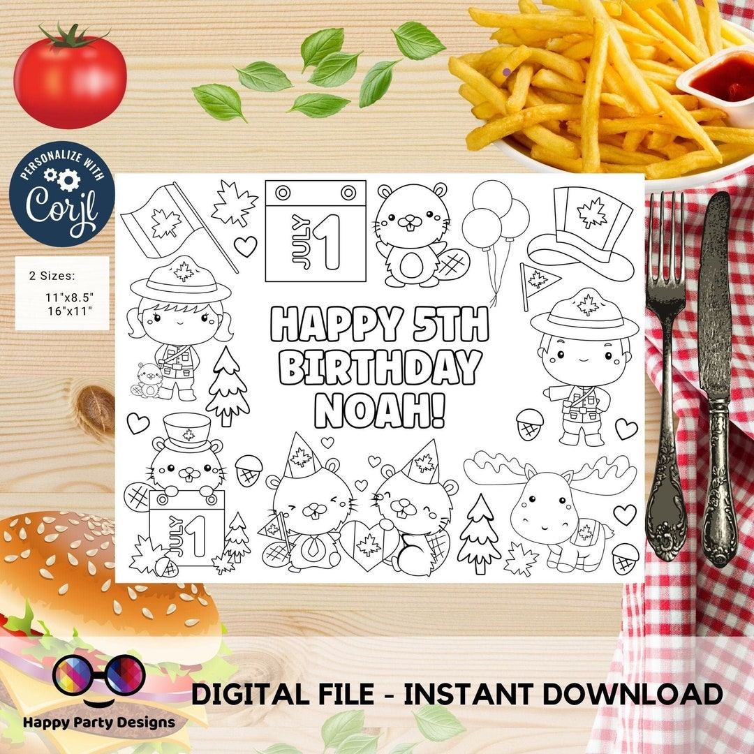 Editable Canada Day Coloring Page | Coloring Placemat | Moose | Beaver ...