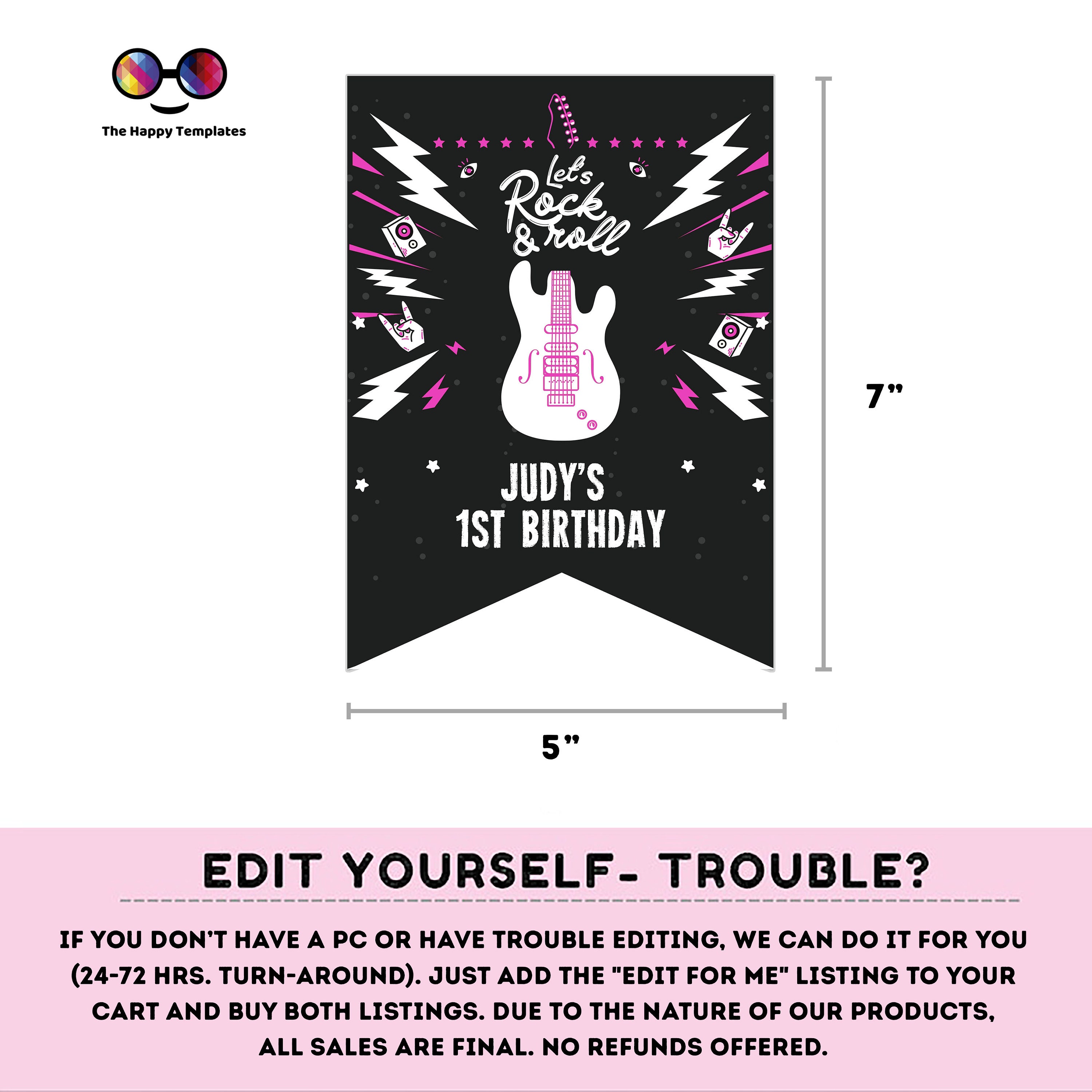 Editable Rock 'n Roll Happy Birthday Banner Printable - Etsy