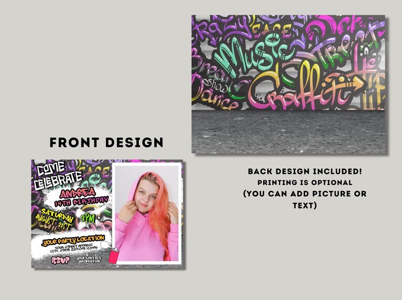 Editable Graffiti Invitation With Photo Digital Graffiti - Etsy