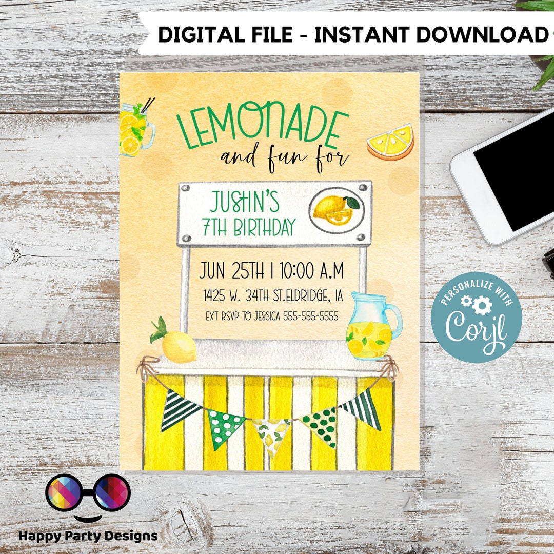 Editable Lemonade Invitation | Lemonade Birthday Invitation | Garden ...