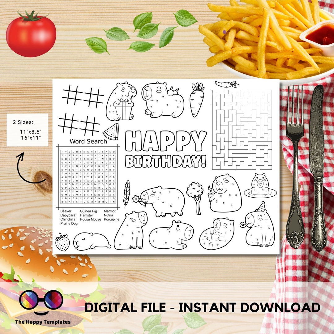Capybara Coloring Activity Page Instant Download | Capybara Activity ...