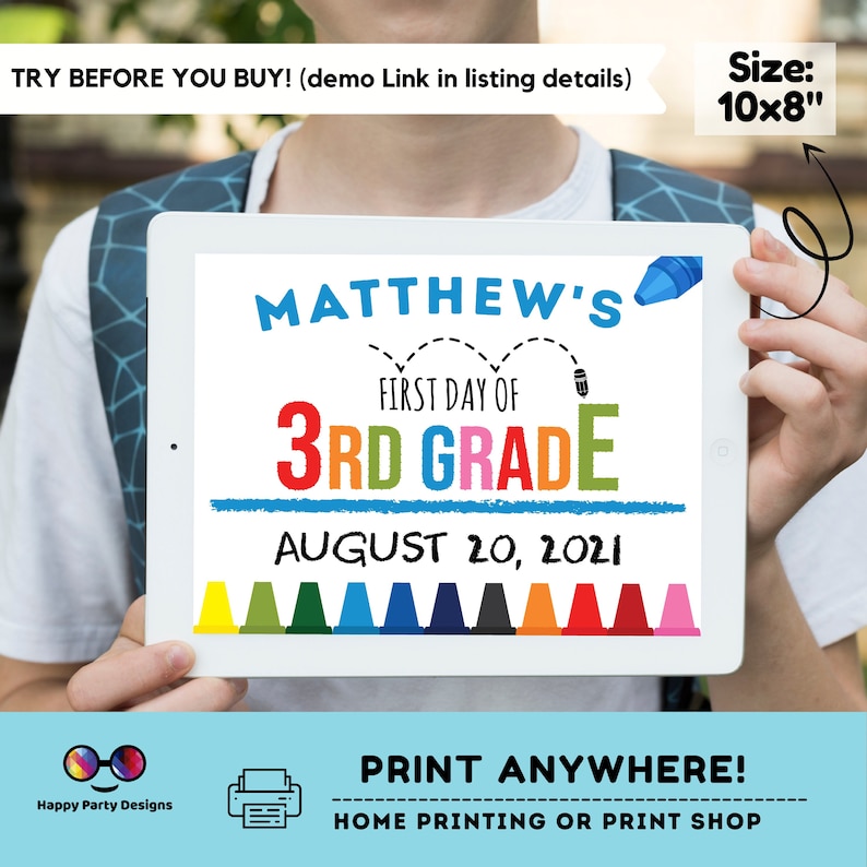 Editable First Day of 3rd Grade Third Grade Sign 1st Day - Etsy