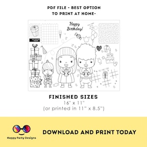 Printable Happy Birthday Party Coloring Page | Birthday Activity ...