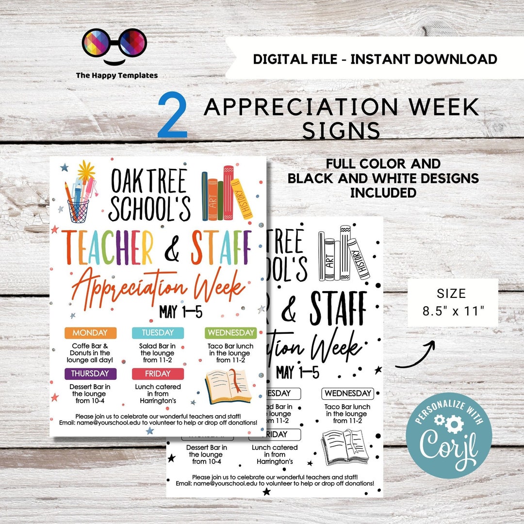 Editable Teacher Appreciation Week Itinerary Poster | Teacher Staff ...