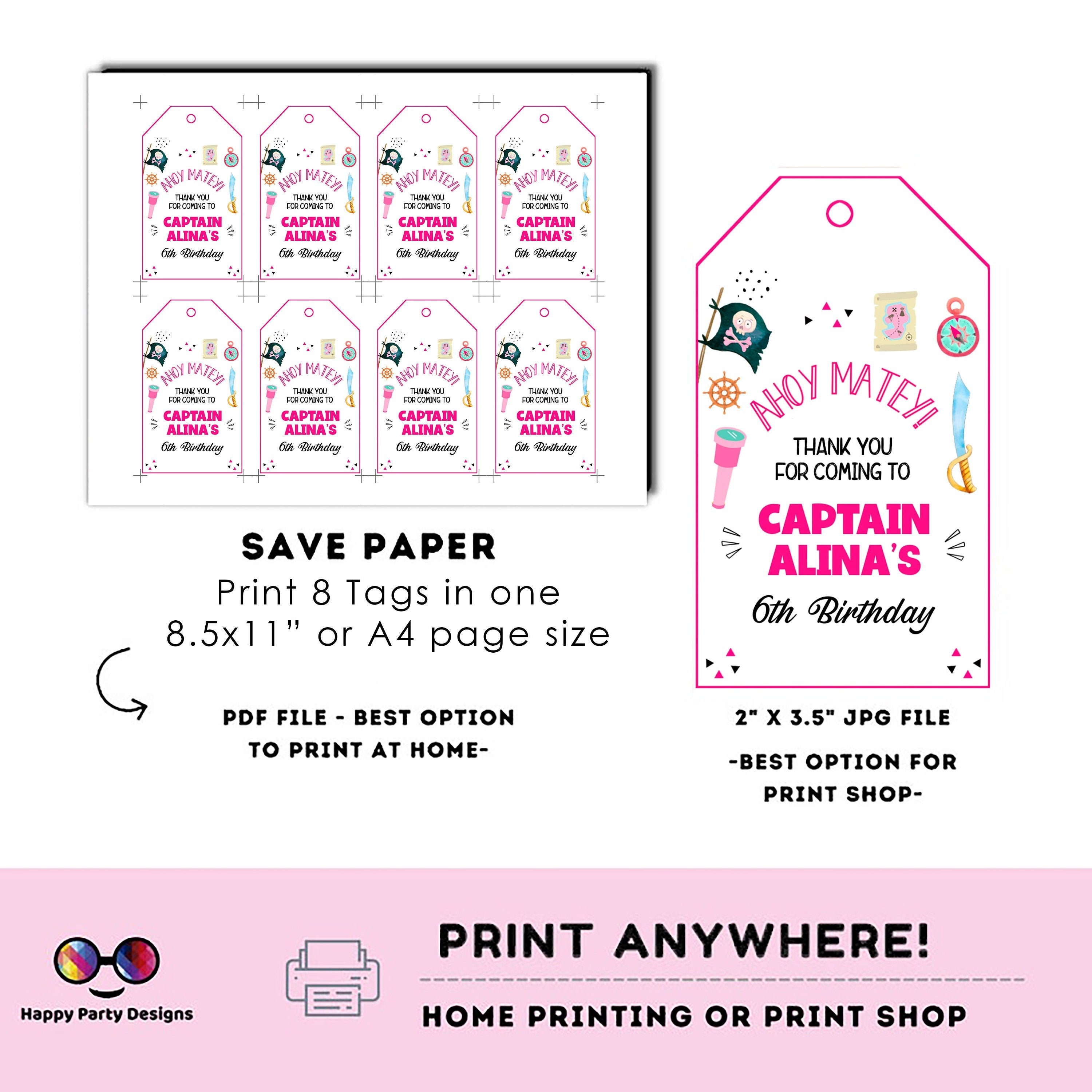 Editable Pirate Thank You Favor Tag | Captain Printable Gift Tag | Ahoy ...