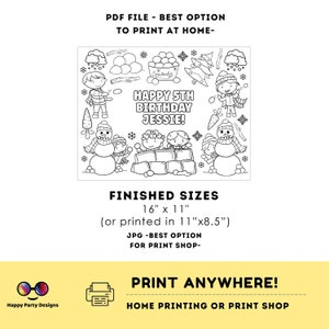 Editable Snowball Fight Coloring Page | Placemat Coloring Page | Any ...